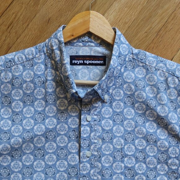 reyn spooner | Shirts | Reyn Spooner Mens Xl Blue Floral All Over Print Hawaiian Modern Tropical ...